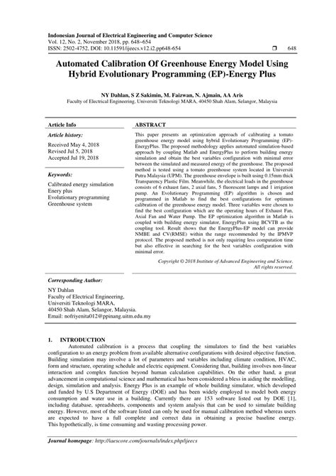 Pdf Automated Calibration Of Greenhouse Energy Model Using Hybrid Evolutionary Programming Ep