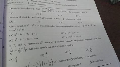 Given Equation X3−x2 1 0 Has Roots α β γ Then The Equation Whose Roots Ar