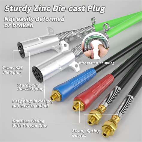 Plugsaf 12ft 3 In 1 Trailer Air Line Hose Kit Assembly
