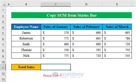 How To Copy The Sum From The Status Bar In Excel 3 Steps