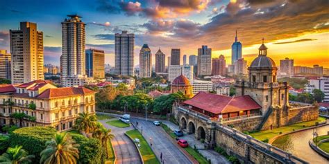 Manila Cityscape Intramuros Walls And Iconic Buildings Embrace A