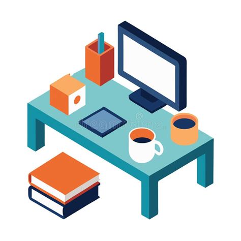 Flat 3d Isometric Vector Illustration Workplace With Computer Stock Vector Illustration Of