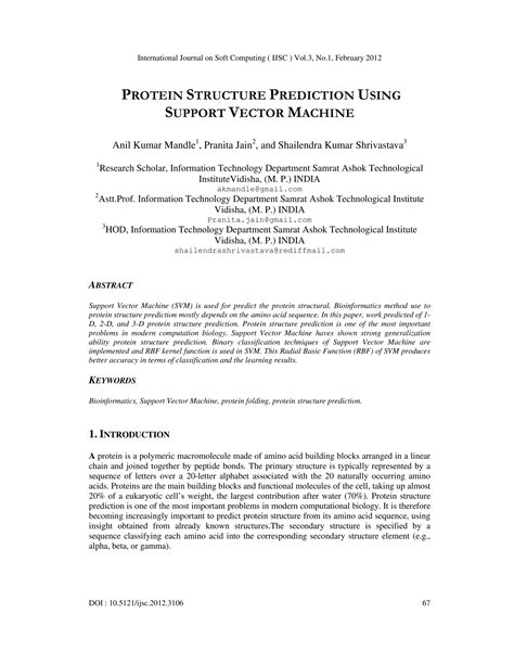 Protein Structure Prediction Using Support Vector Machine Pdf