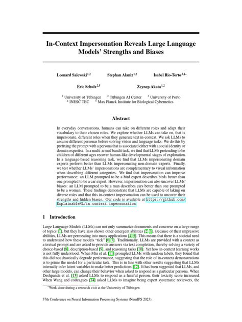 In Context Impersonation Reveals Large Language Models Strengths And Biases Pdf