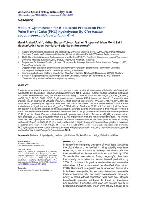Pdf Medium Optimization For Biobutanol Production From Palm Kernel Cake Pkc Hydrolysate By