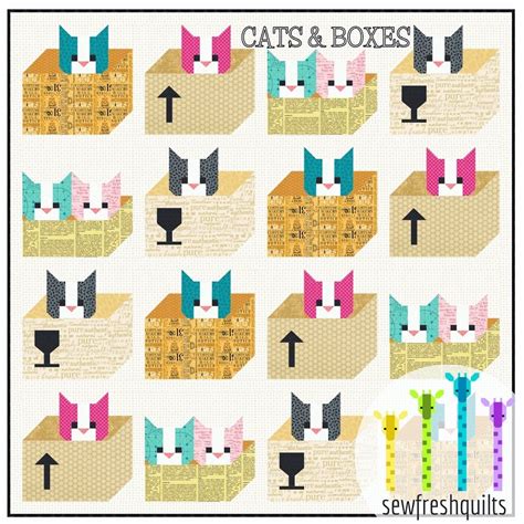 Cats And Boxes Quilt Pattern Pdf Instant Download Modern Patchwork