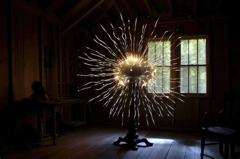 Premium Ai Image Kinetic Light Sculpture Illuminating A Dark Room