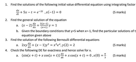 solved 1 find the solutions of the following initial value