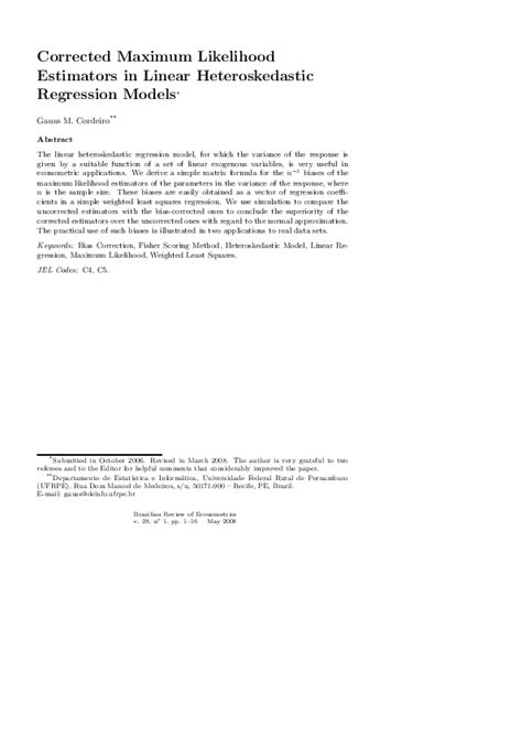 pdf corrected maximum likelihood estimators in linear heteroskedastic