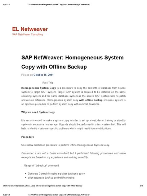 Sap Netweaver Homogeneous System Copy With Offline Backup El Netweaver Pdf Computer File