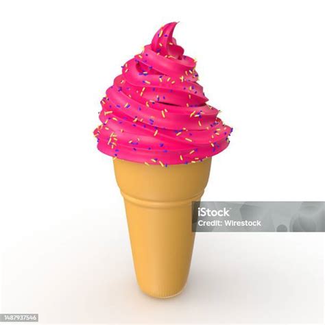 흰색 배경에 분리된 스프링클이 있는 아이스크림 콘의 3d 렌더링 0명에 대한 스톡 사진 및 기타 이미지 0명 3차원 형태