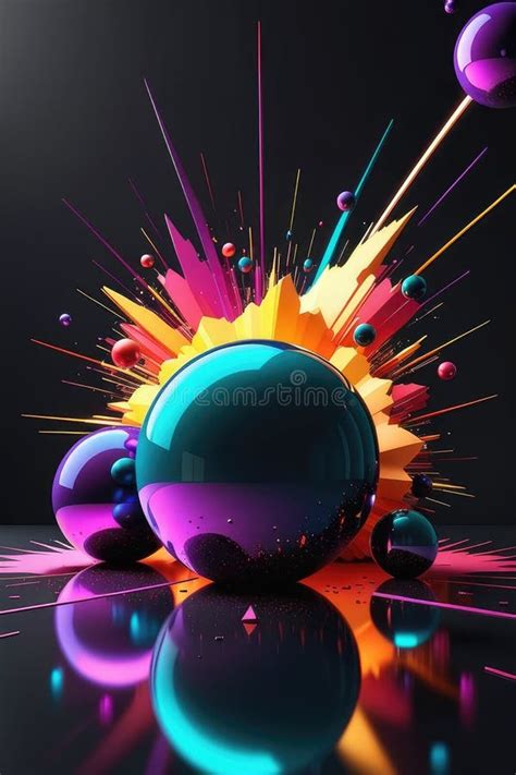 Colorful 3d Glossy Spheres Creative Background Vertical Composition Stock Illustration