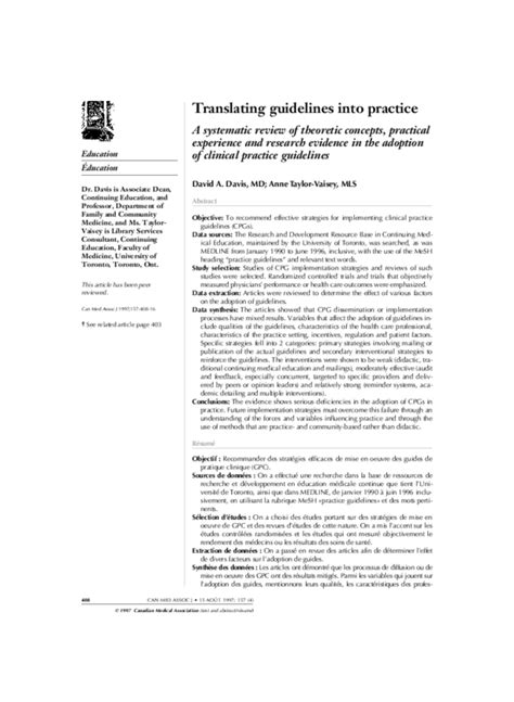 Pdf Translating Guidelines Into Practice A Systematic Review Of Theoretic Concepts Practical