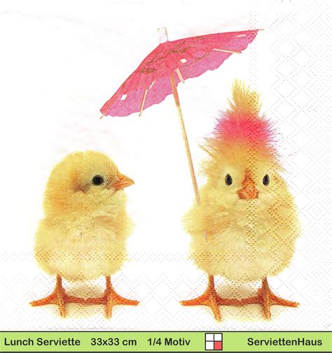 Zwei Küken Mit Sonnenschirm In Pink 1 Lunch Serviette