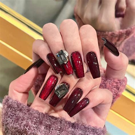 Red Nail Designs With Rhinestones