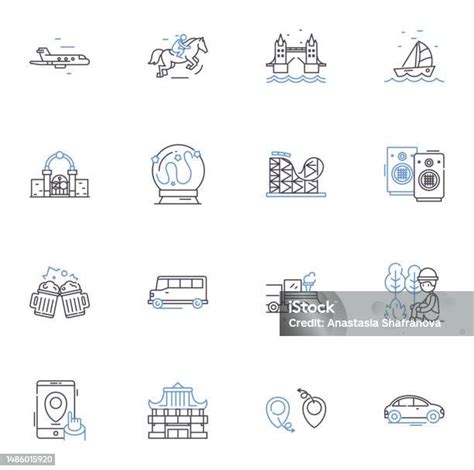 비행 라인 아이콘 컬렉션입니다 이륙 착륙 난기류 고도 탑승 조종석 파일럿 벡터 및 선형 그림 오두막 승무원 항공사 개요 표지판