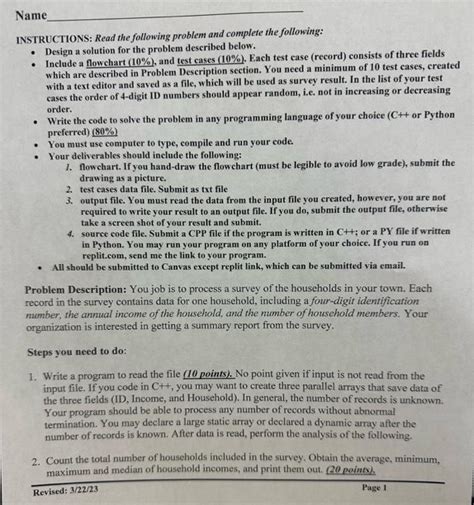 Solved Name INSTRUCTIONS Read The Following Problem And Chegg