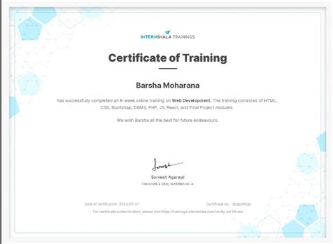 Finished Web Development Internship At Internshala Barsha Moharana