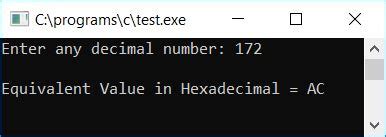 C Program To Convert Decimal To Hexadecimal