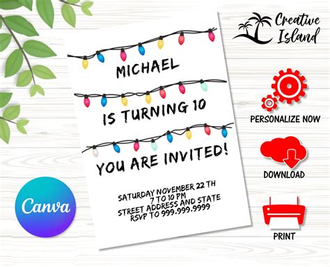 Stranger Things Birthday Invitation Template Diy Printable Card