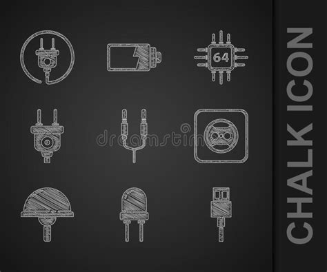 Set Audio Jack Light Emitting Diode Usb Cable Cord Electrical Outlet