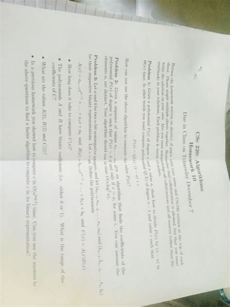 Csc 220 Algorithms Due In Class On Tthursday Homewor