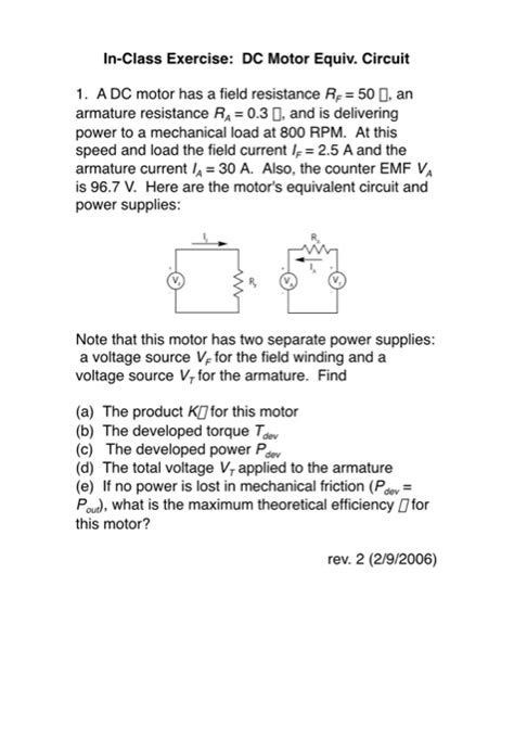 Solved In Class Exercise DC Motor Equiv Circuit ADC Chegg Com