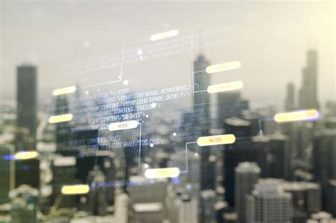 Premium Photo Multi Exposure Of Abstract Creative Coding Sketch On Blurry Skyline Background