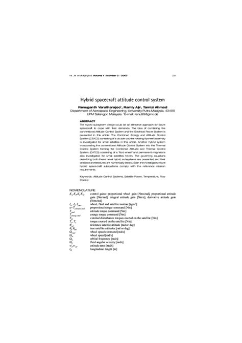 Pdf Hybrid Spacecraft Attitude Control System