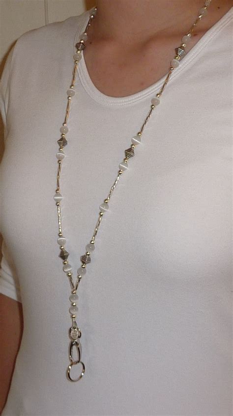 White Fashion Lanyard Womens Lanyard Necklace Pretty Beaded