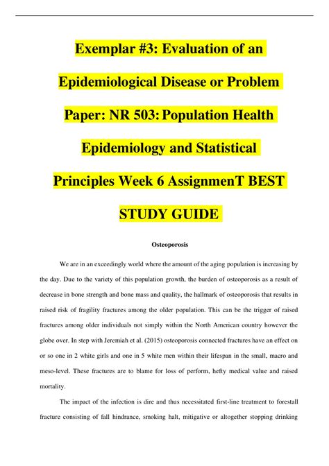 Exemplar 3 Evaluation Of An Epidemiological Disease Or Problem Paper