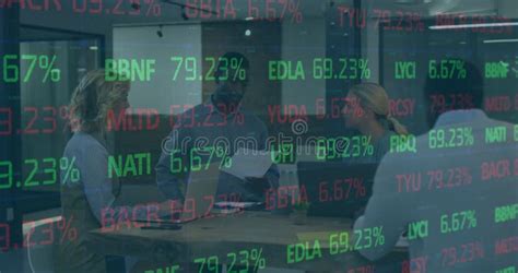Overlaying Animation Of Stock Market Data In Business Meeting In Modern Office Stock Video