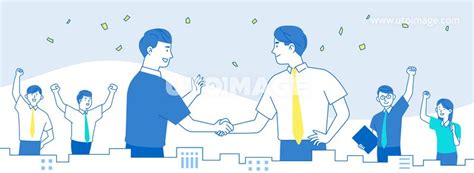 팀워크비즈니스 011 Ill255 유토이미지 일러스트 사람 남자 여자 단체 도시 건물 회사원 20대 30대 파란색 단색 라인 여름 반팔 성공