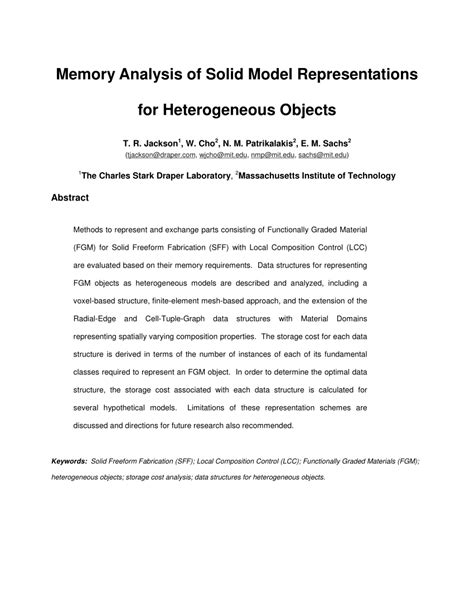 Pdf Memory Analysis Of Solid Model Representations For Heterogeneous