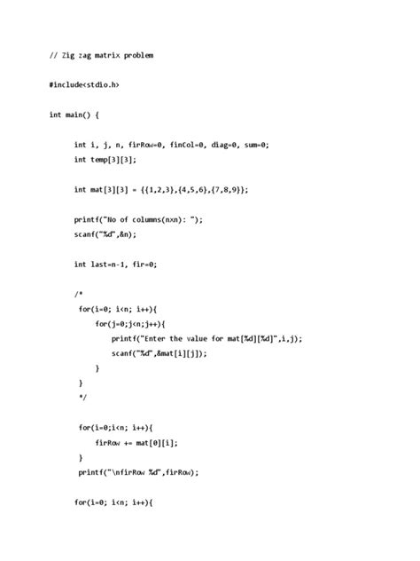 zig zag matrix problem 1 pdf