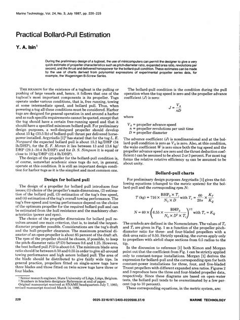 Practical Bollard Pull Estimation Tugboat Propeller