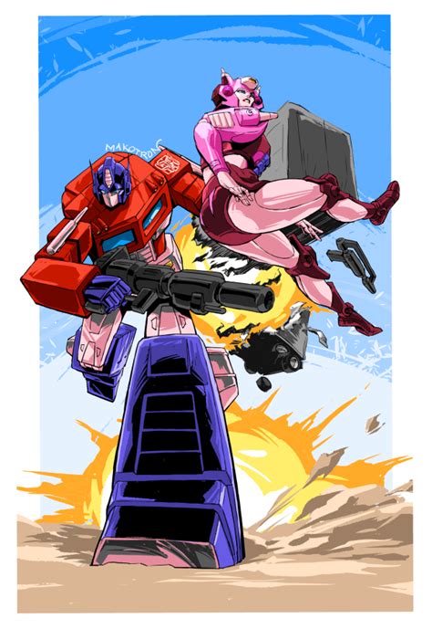 optimus prime and elita one transformers and 1 more drawn by makoto