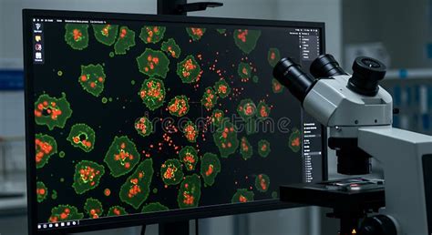 Microscopic Analysis Of Cells In A Laboratory Stock Illustration