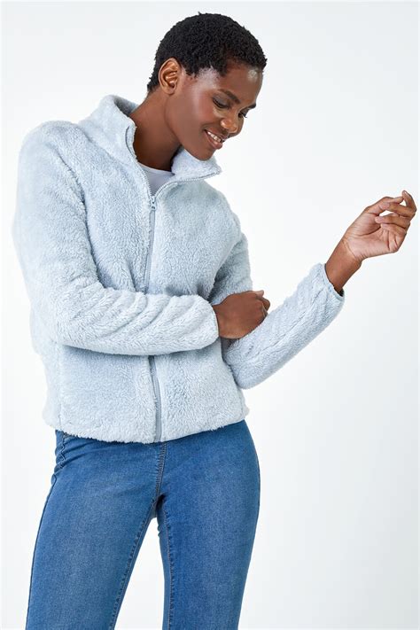Light Blue Soft Sherpa Fleece Jacket Roman Uk