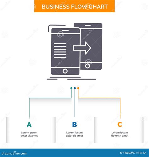 Data Sharing Sync Synchronization Syncing Business Flow Chart Design With 3 Steps Glyph