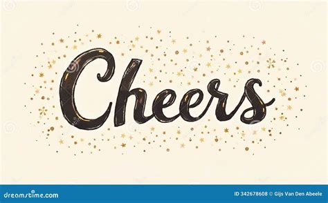 Elegant Cheers Cursive With Clinking Glasses Doodle And Sparkles Stock