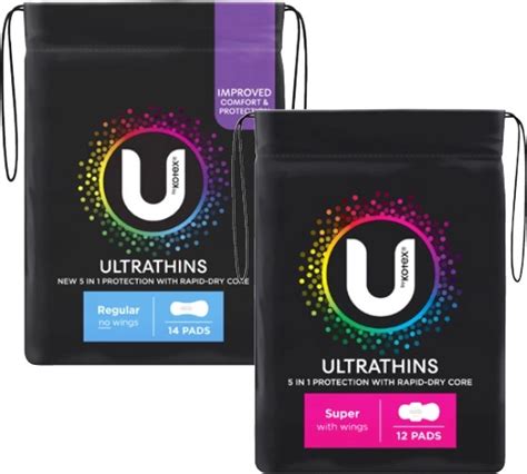 Buy U By Kotex Ultra Thin Pads With Wings Regular 14 Pack Or Super 12