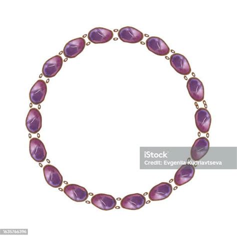 아메트린과 금 사슬 보석 세팅 목걸이 흰색 배경에 수채화 분리된 그림 상품권 광고 초대장 엽서 소셜 미디어 게시물 Smm에 대한 라운드 템플릿입니다 0명에 대한 스톡 벡터