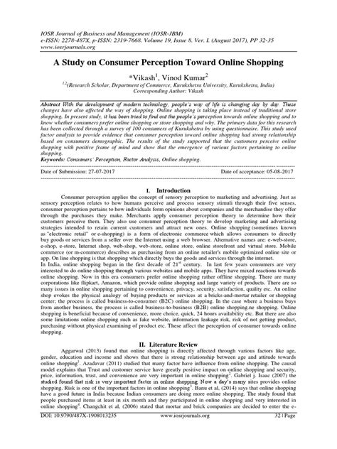 A Study On Consumer Perception Toward Online Shopping: Vikash, Vinod ...