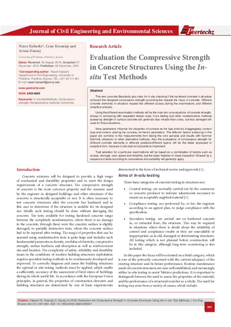 Pdf Evaluation The Compressive Strength In Concrete Structures Using The In Situ Test Methods