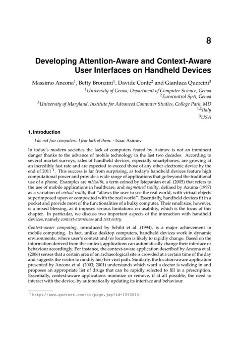 Pdf Developing Attention Aware And Context Aware User Interfaces On Handheld Devices