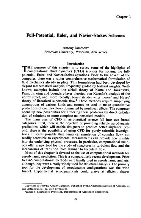 Pdf Full Potential Euler And Navier Stokes Schemes