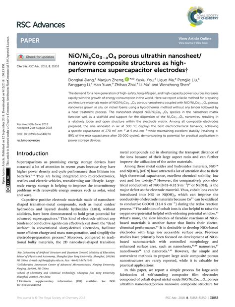 Pdf Nioni X Co 3−x O 4 Porous Ultrathin Nanosheetnanowire Composite