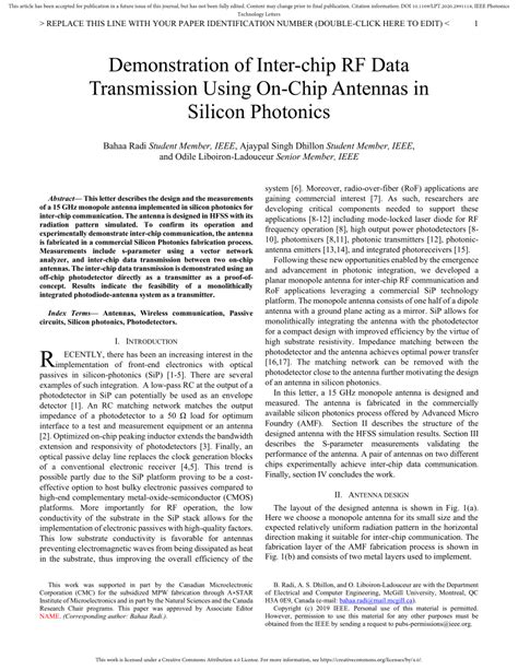 Pdf Demonstration Of Inter Chip Rf Data Transmission Using On Chip Antennas In Silicon Photonics