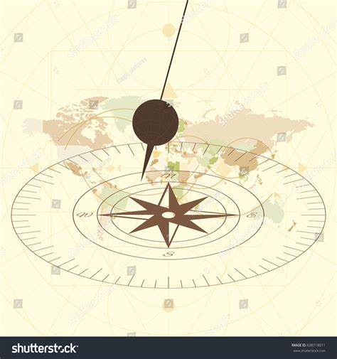 Vector Illustration Pendulum Compass World Map Stock Vector Royalty